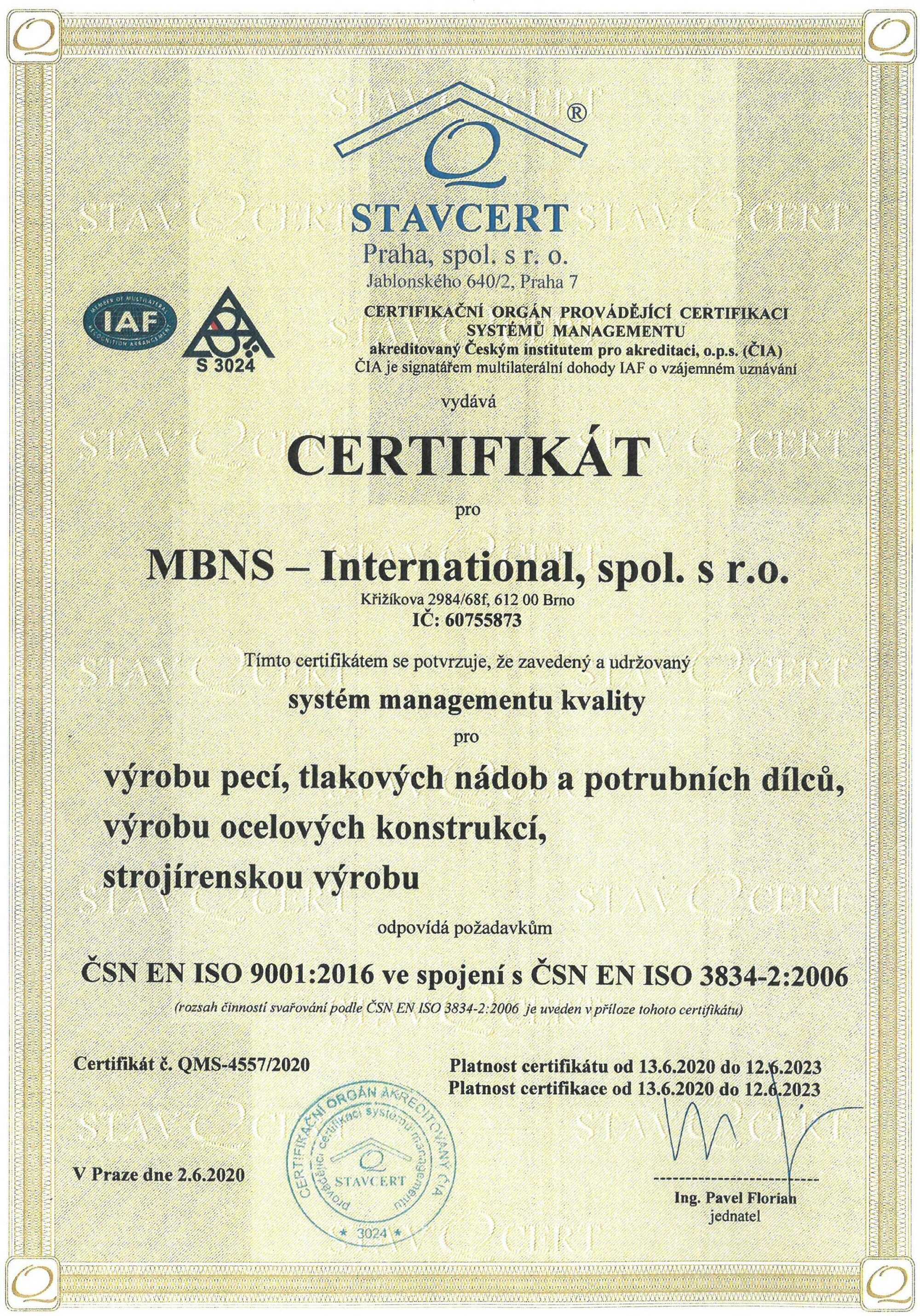 Certifikace | MBNS - International, spol. s. r. o.
